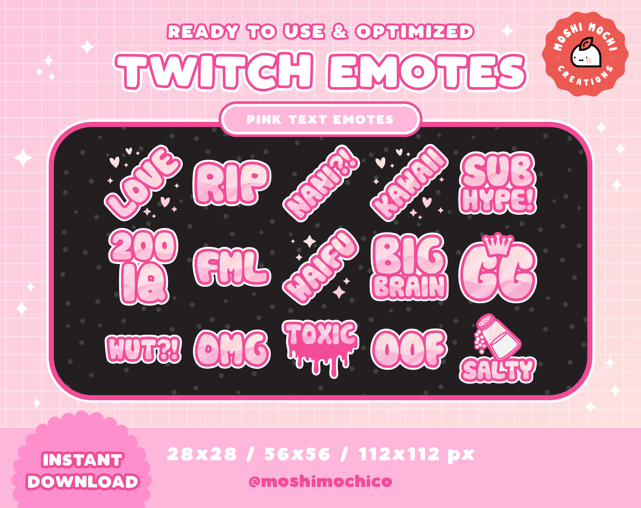 Twitch Text Emotes Cute Pink Bubble Sparkle Twitch Emote Set | Etsy