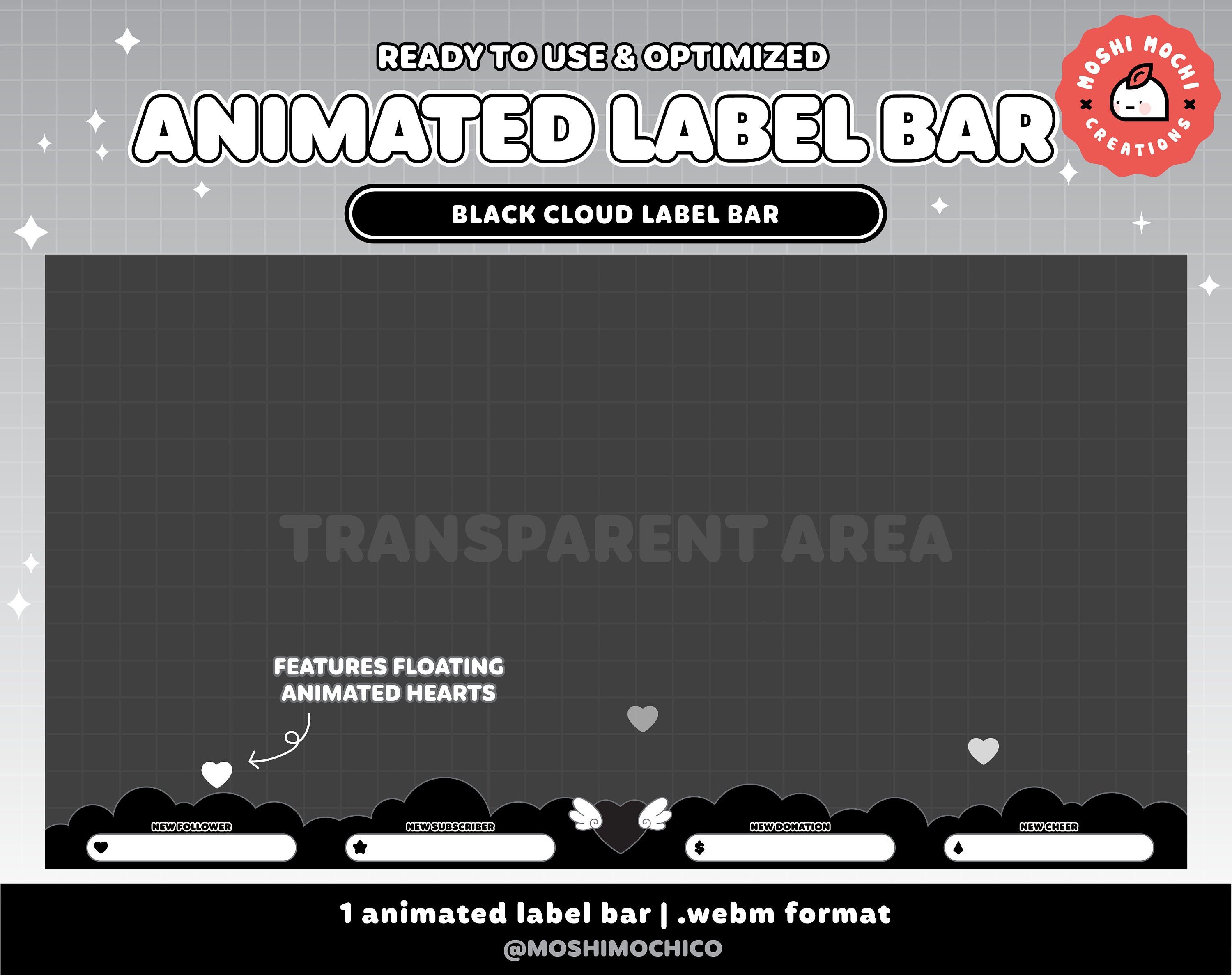 Animated Stream Label Bar / Cute Black and White Cloud Theme / | Etsy