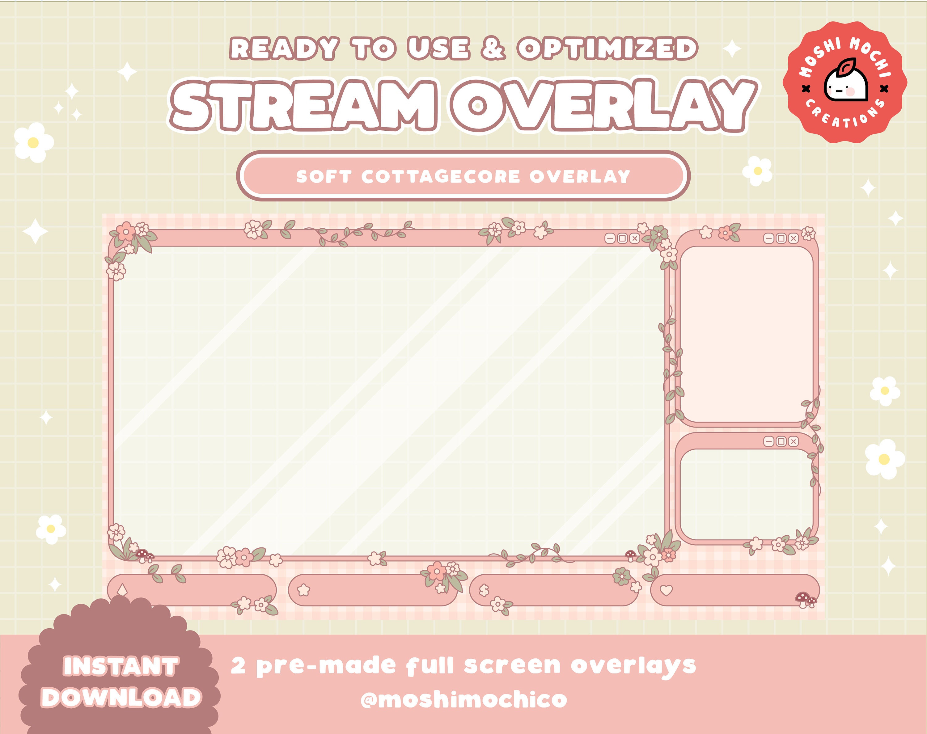 Cottagecore Stream Overlay Set for Twitch / Cozy Floral Kawaii / Forest ...