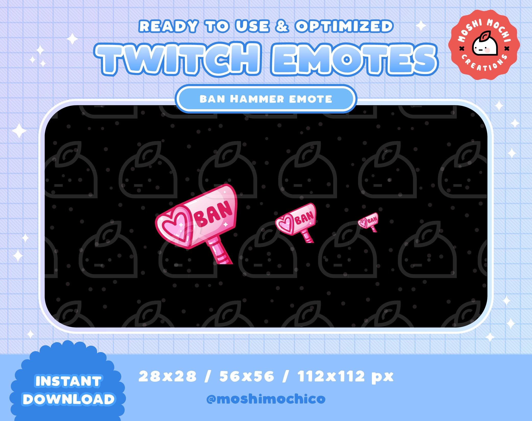 Cute Heart Pink Sparkle Ban Hammer Twitch Emote / Badges / | Etsy