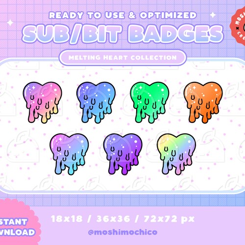 Creepy Cute Melting Heart Sub Badges / Bit Badges / Emote / | Etsy