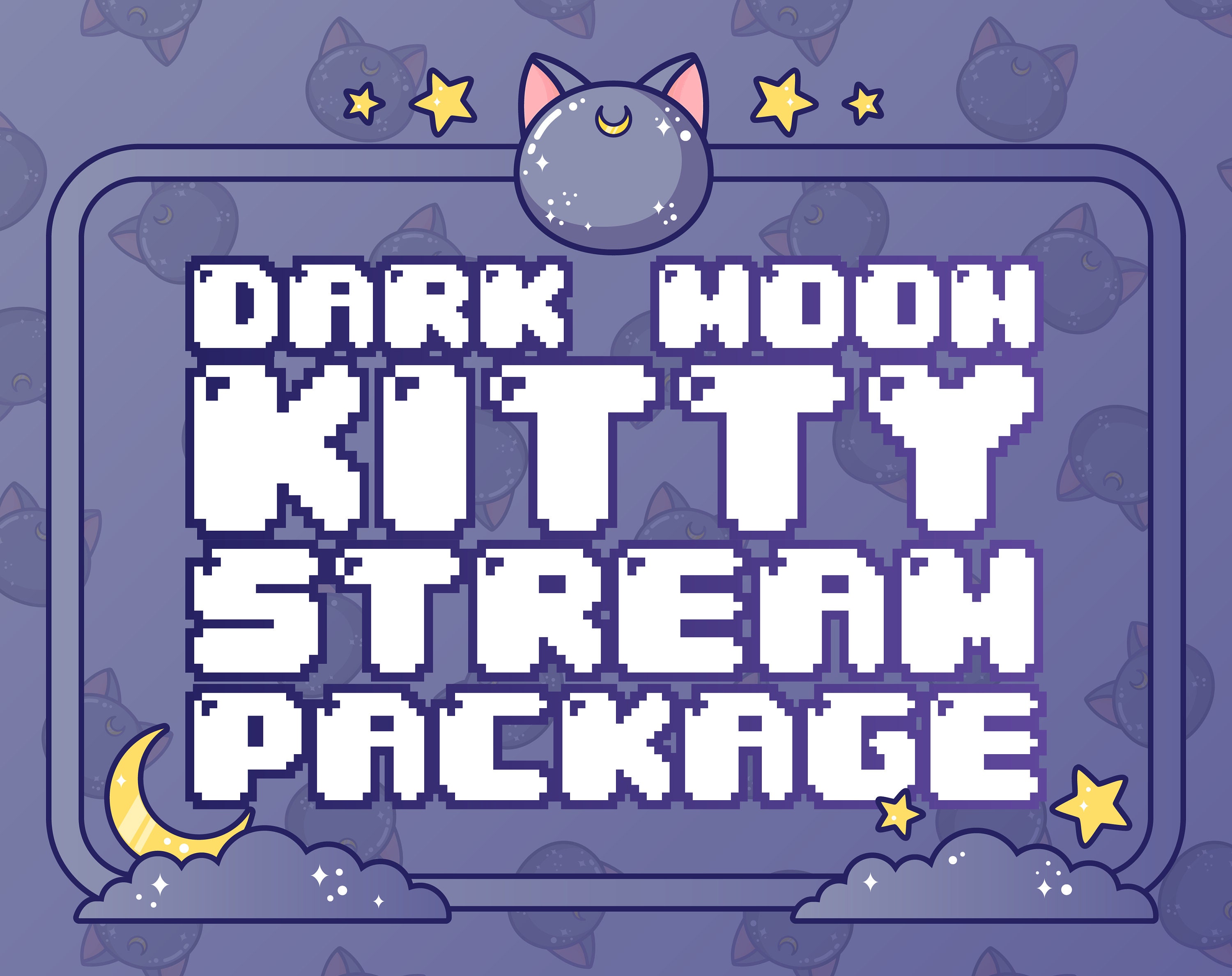 Twitch Stream Package - Dark Sparkle Moon Kitty / Streamer Graphics ...