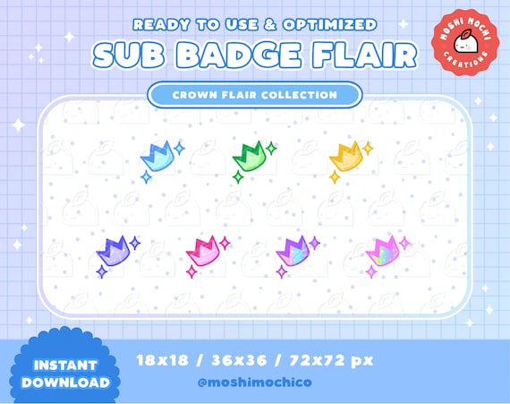 Twitch Sub Badge Flair Cute Rainbow Glossy Sparkle Crown - Etsy