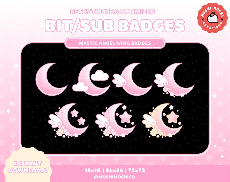 Pink Mystic Moon Sub Badges / Twitch Bit Badges / Pastel - Etsy
