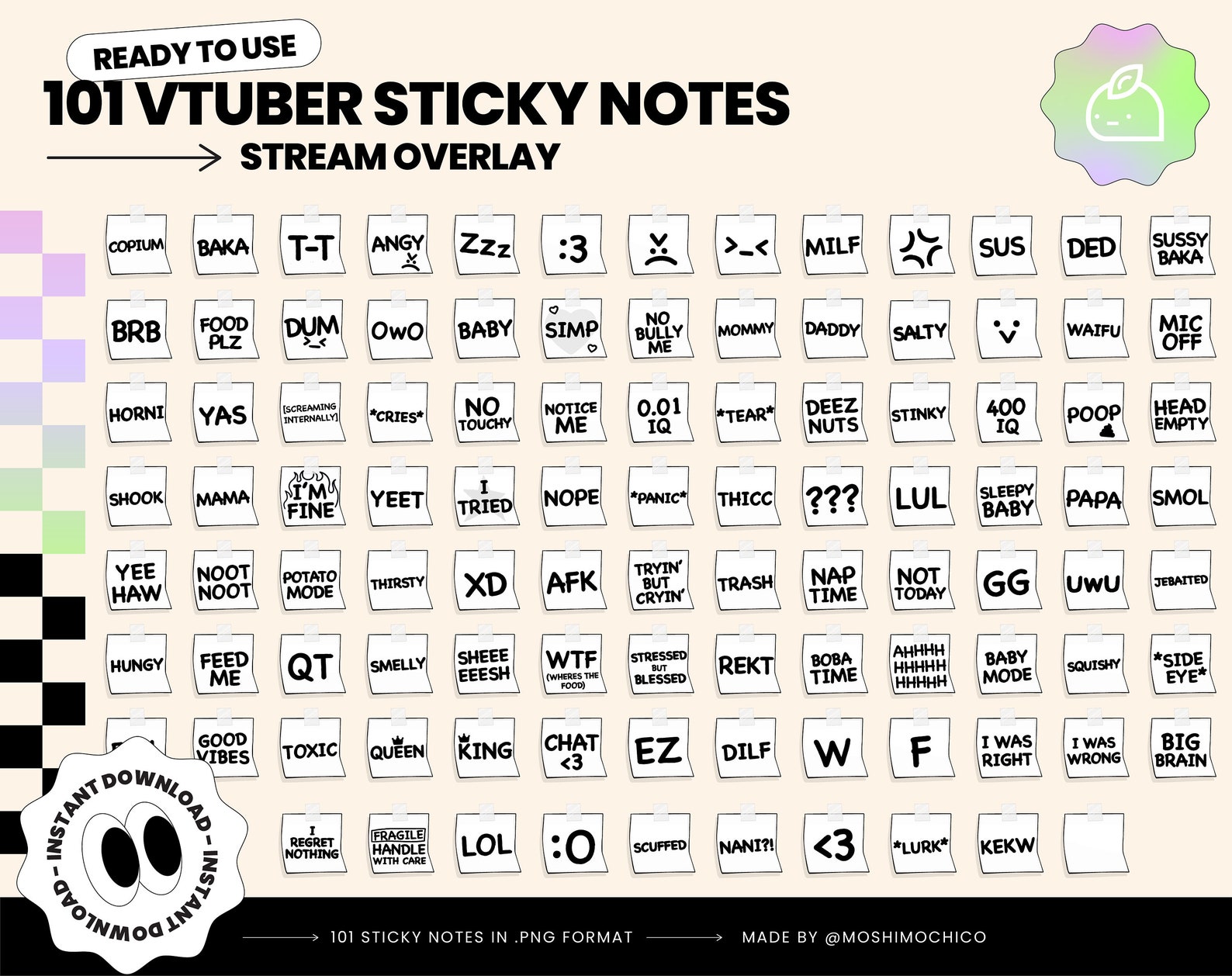 101 Vtuber Sticky Note Set, Funny Stream Overlay, P2U Vtuber Stream ...