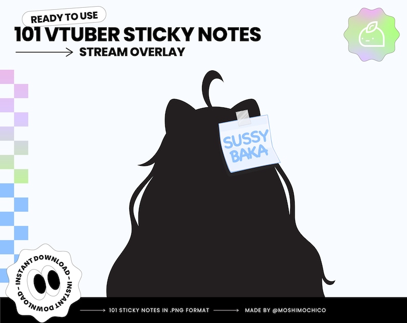 101 Blue Vtuber Sticky Note Set, Funny Stream Overlay, P2U Vtuber ...