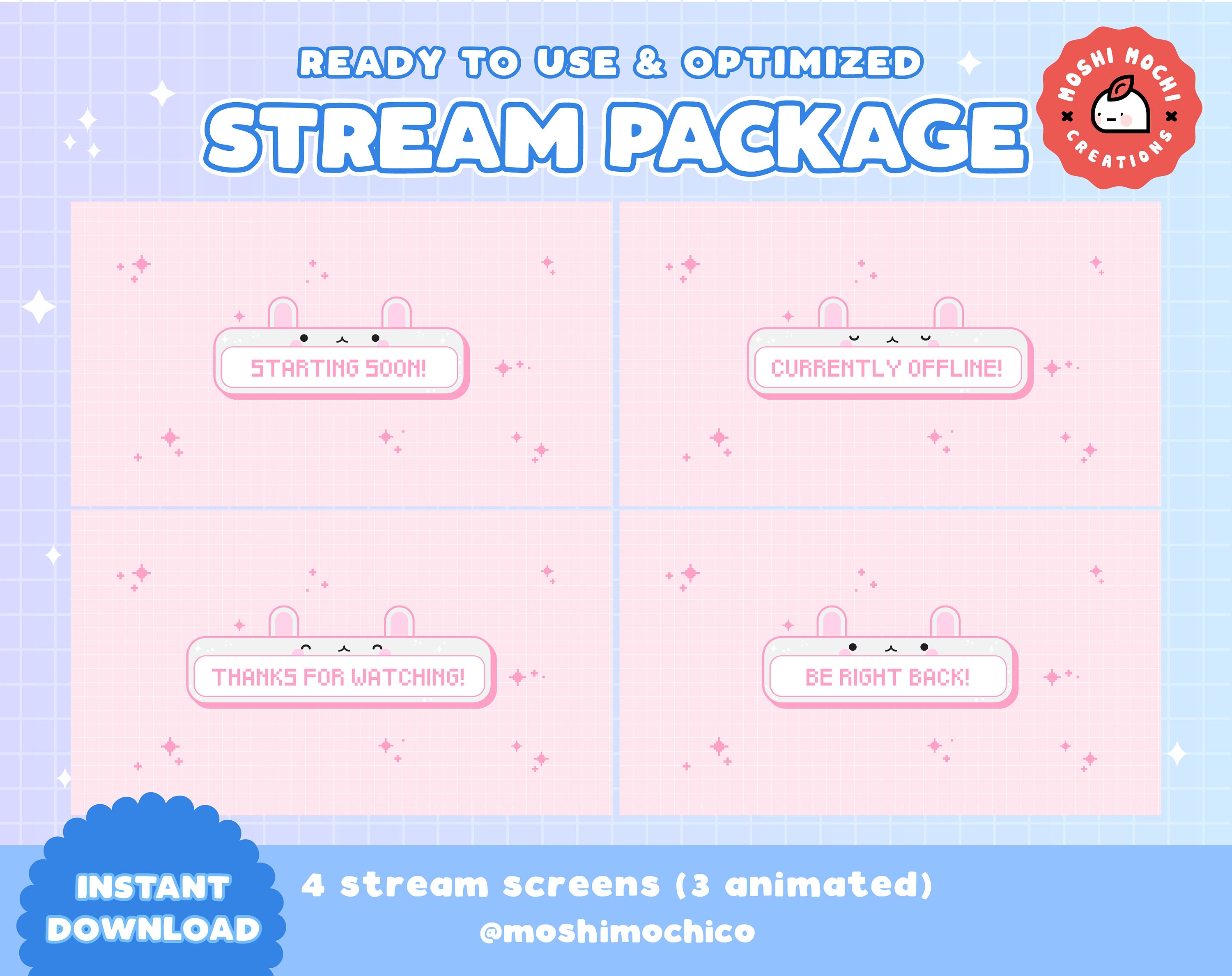 Twitch Stream Package Cute White Sparkle Bunny / Streamer - Etsy Canada