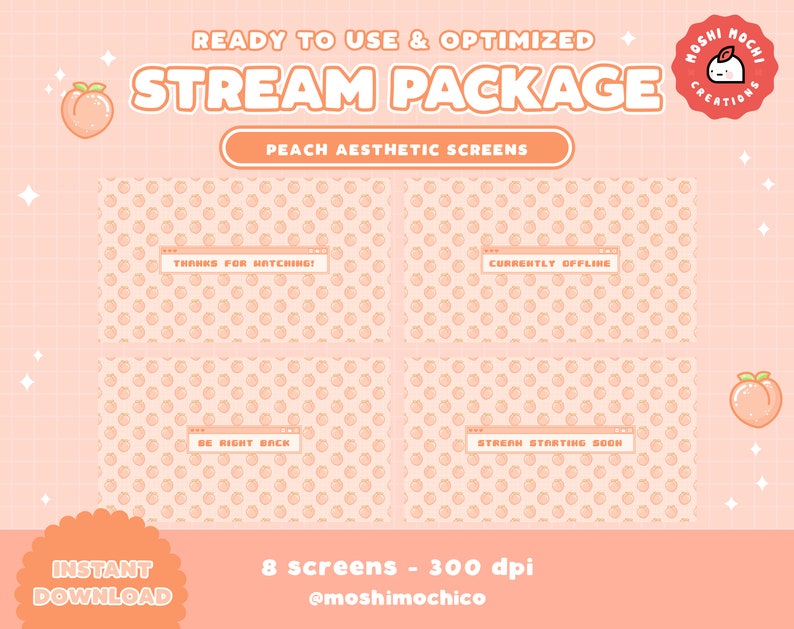 Twitch Peach Aesthetic Pixel Computer Screen Stream Package / Stream ...