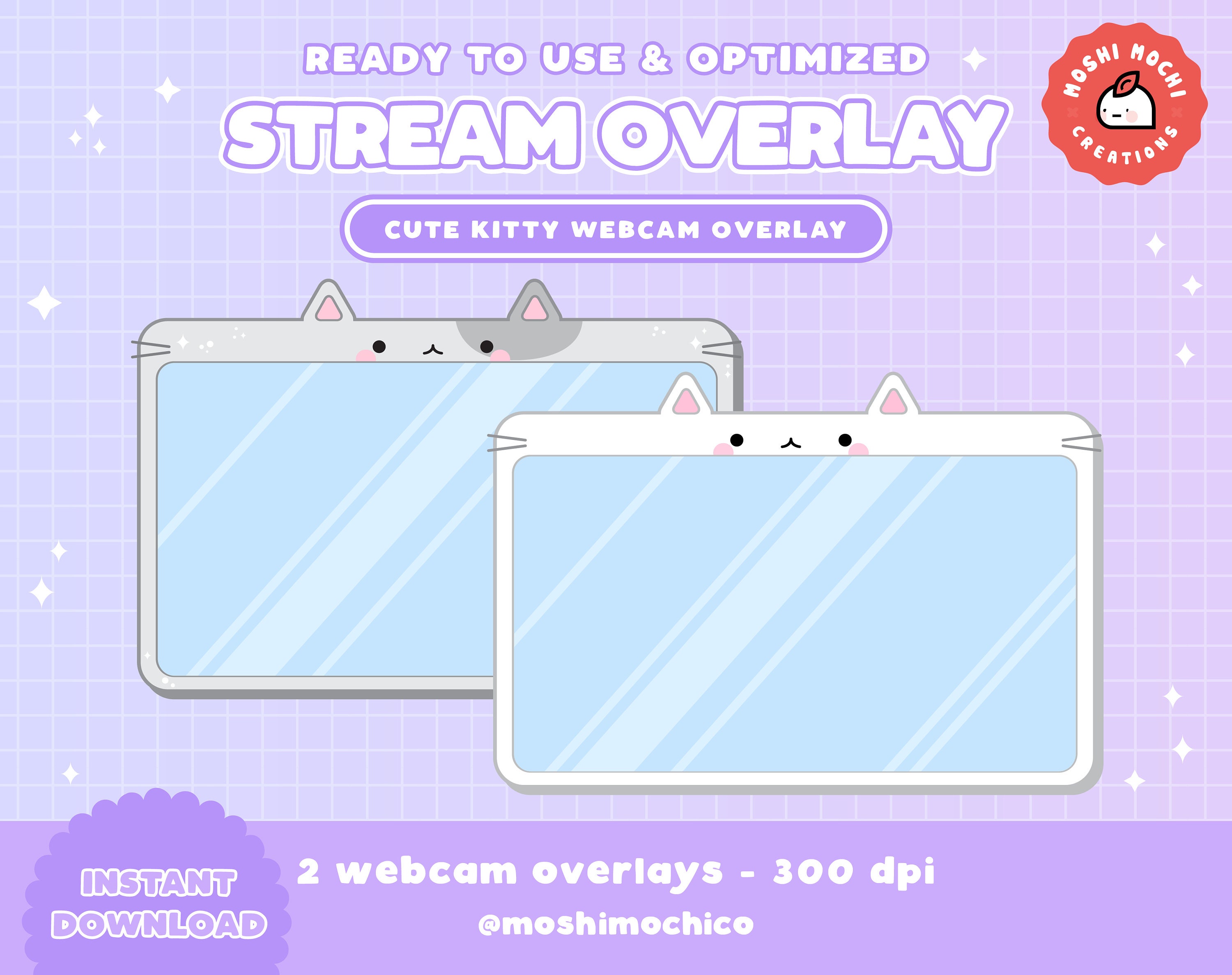Twitch Cute Grey White Kitty Cat Webcam Stream Overlay / | Etsy
