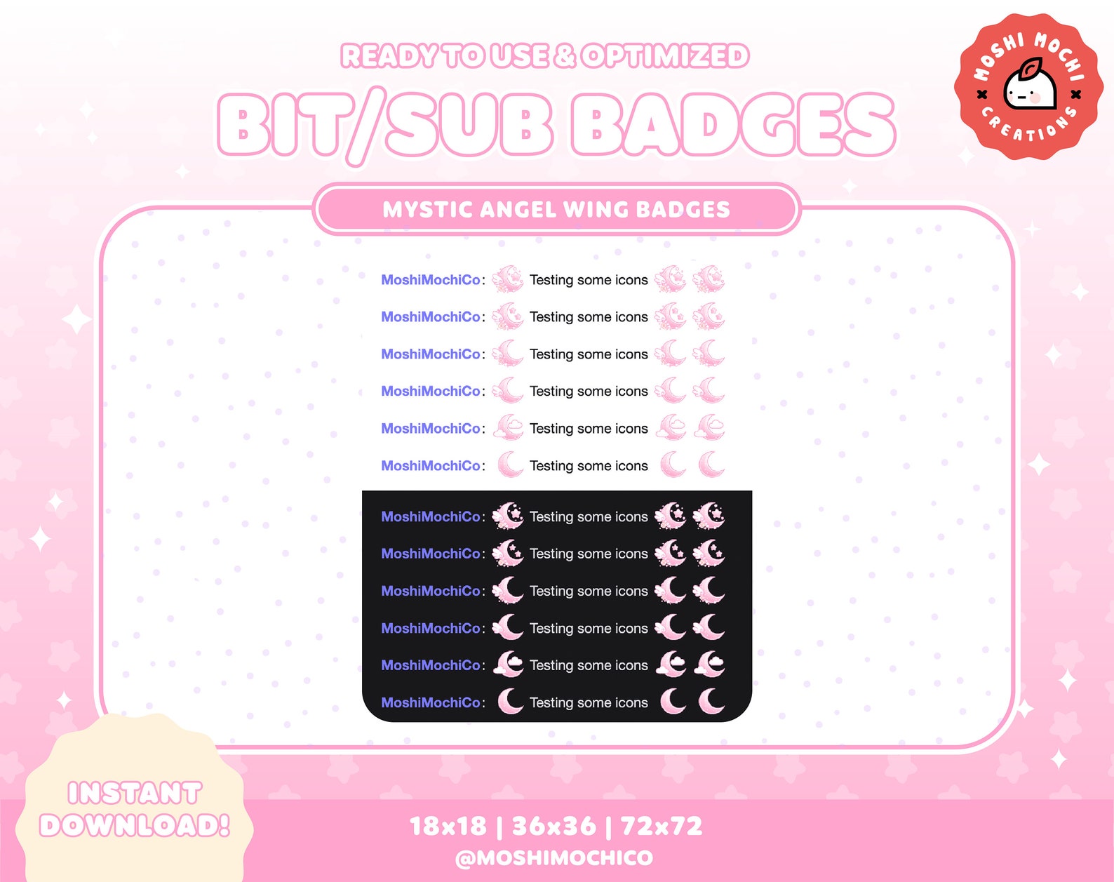 Pink Mystic Moon Sub Badges / Twitch Bit Badges / Pastel Sparkle Moon ...