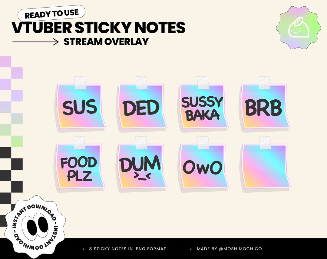 Rainbow Vtuber Sticky Note, Funny Stream Overlay, P2U Vtuber Stream ...