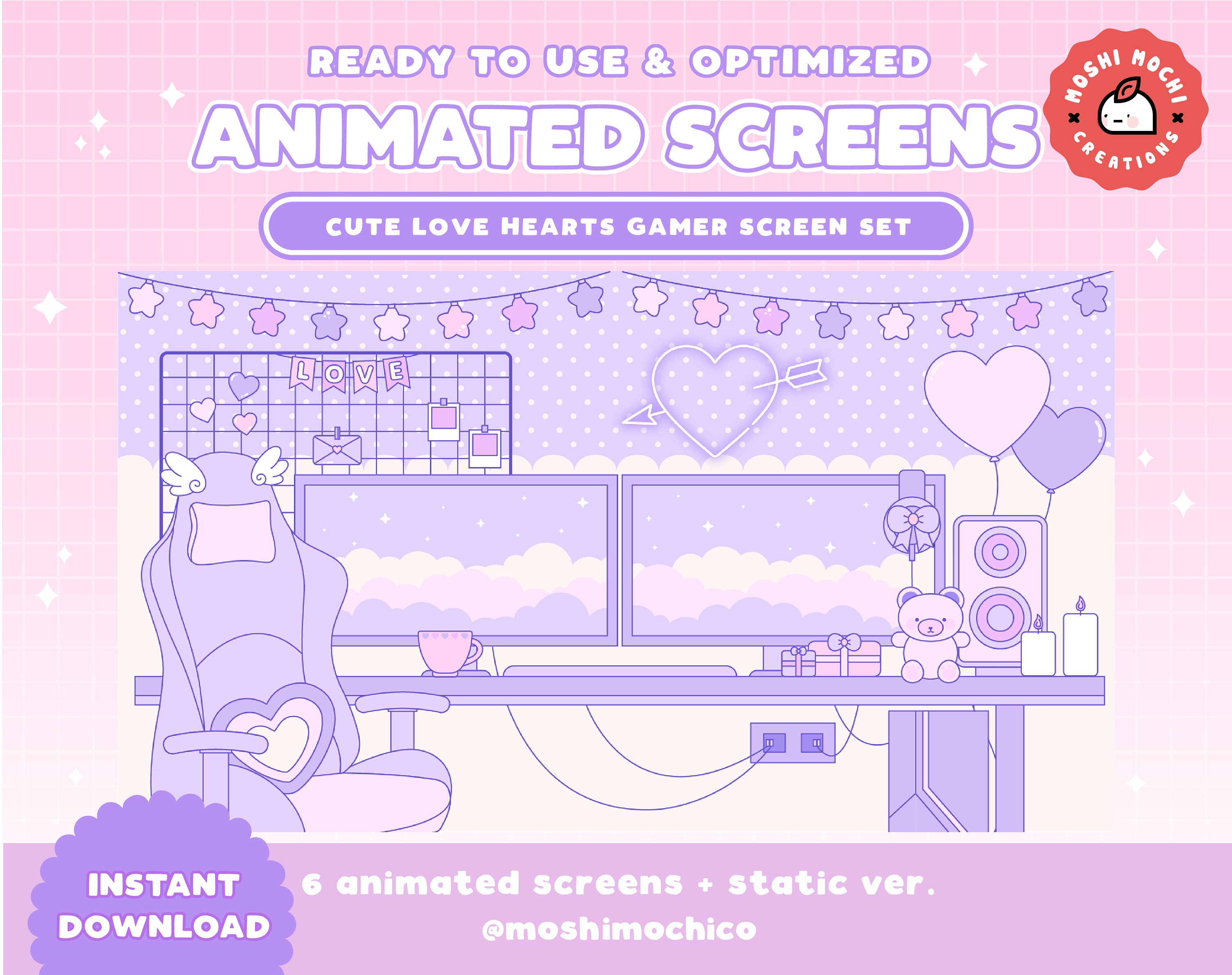 Animated Valentines Gamer Room Screens / Heart Scenes / Cute | Etsy