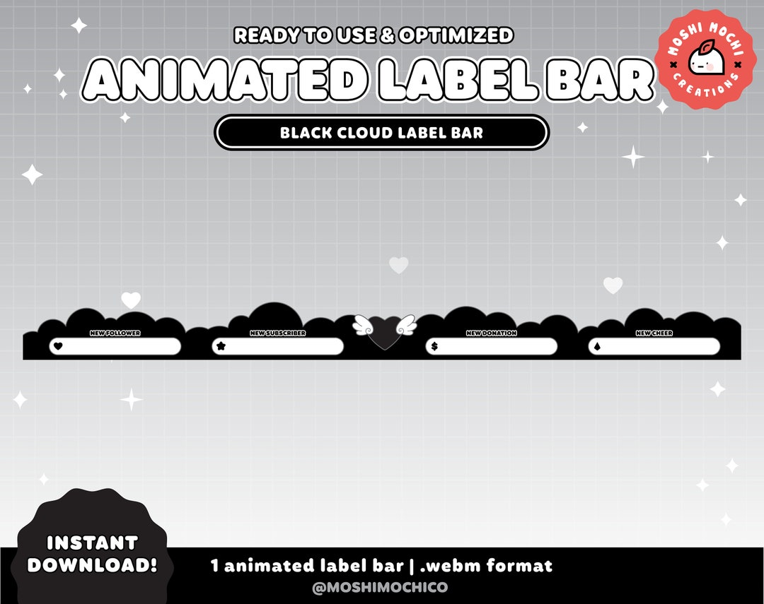Animated Stream Label Bar / Cute Black and White Cloud Theme / Cute ...