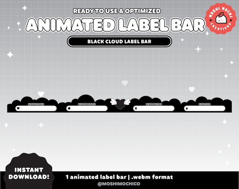 Animated Stream Label Bar / Cute Black and White Cloud Theme / | Etsy