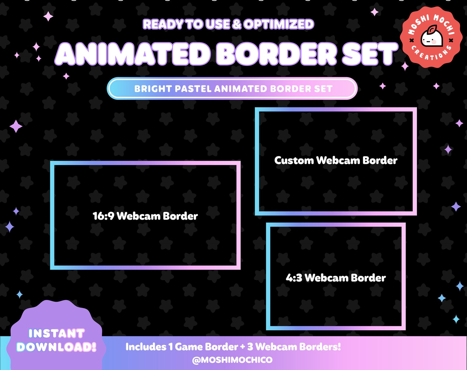 Animated Pastel Stream Border Set | Webcam Frame | Game Capture Border ...