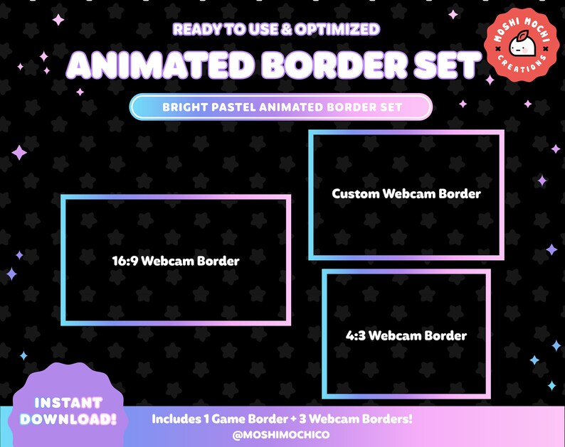 Animated Pastel Stream Border Set | Webcam Frame | Game Capture Border ...
