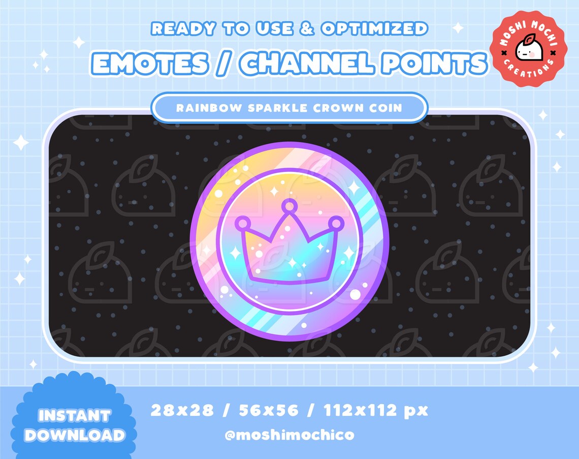 Twitch Rainbow Crown Coin Emote / Channel Point / Badges / Kawaii ...