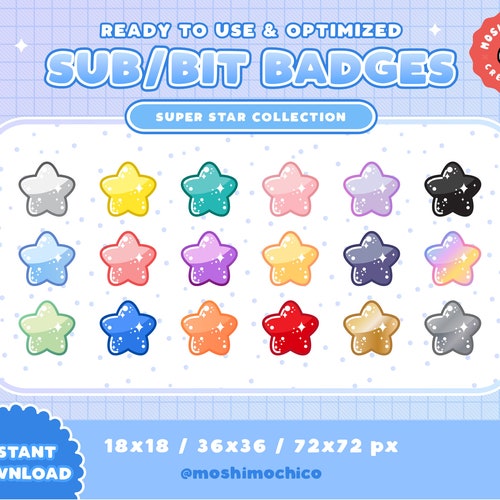 Twitch Sub Badges Bit Badges Emote Cute Glossy Sparkle Etsy