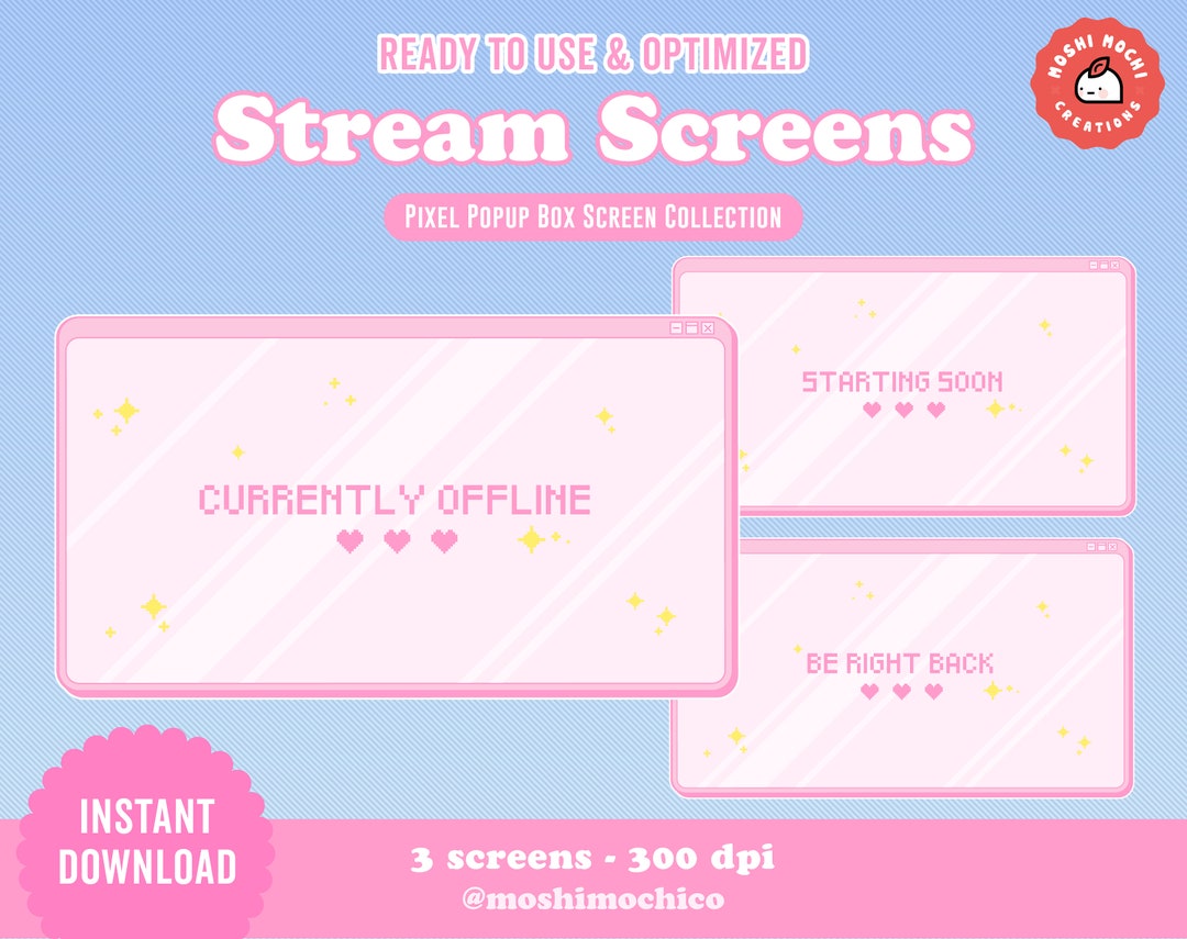 3x Twitch Cute Pink Pixel Pop up Box Window Screens / Offline / Brb ...