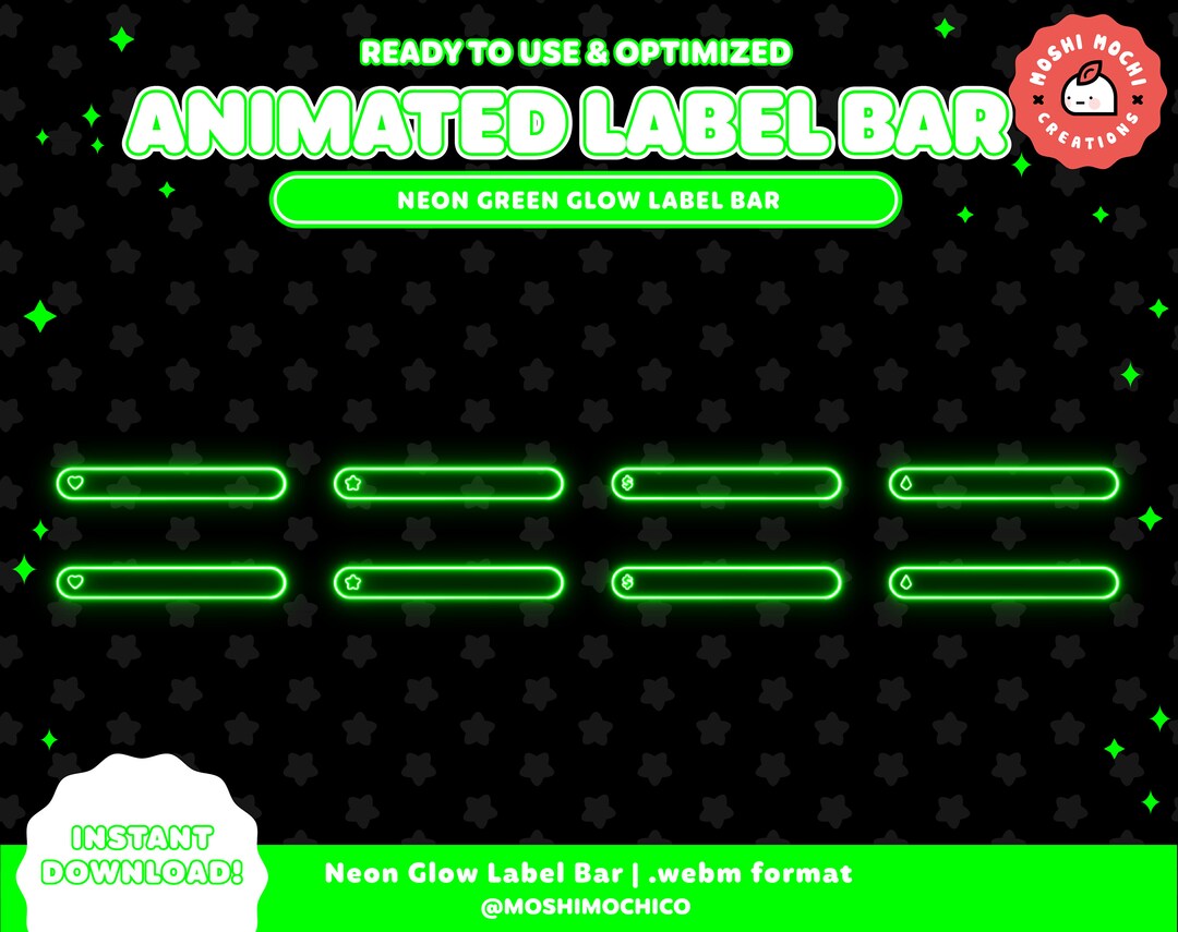 Neon Green Label Bar for Twitch / Animated Simple Aesthetic Overlay ...