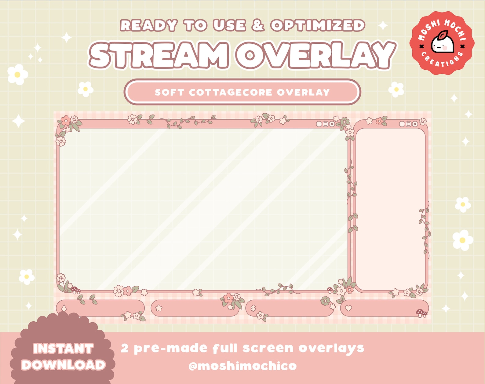 Cottagecore Stream Overlay Set for Twitch / Cozy Floral Kawaii | Etsy