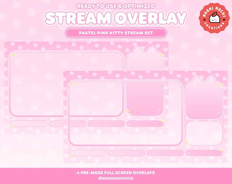 Pastel Kitty Overlay Set, Twitch Overlay, Custom Stream, Cute Aesthetic ...
