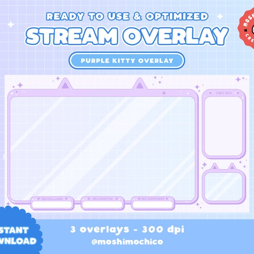 Twitch Cute Purple Lavender Cloudy Moon Overlay / Streamer - Etsy