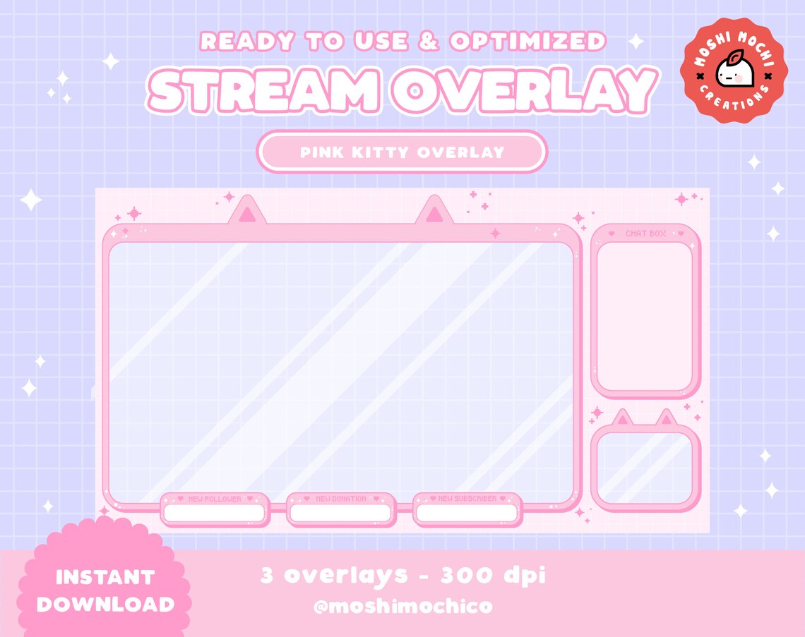 3x Twitch Cute Pink Kitty Cat Full Screen Overlay / Streamer Graphics ...
