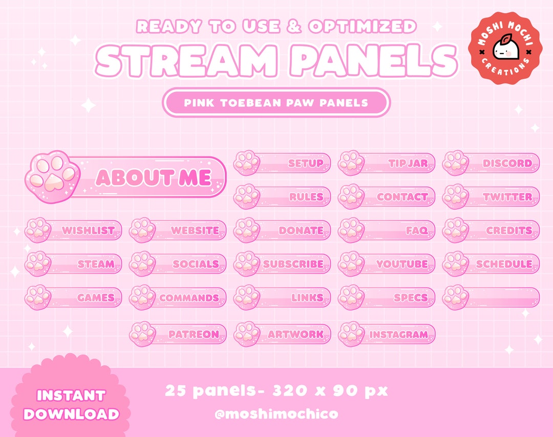 Pink Paw Toebean Twitch Panels / Cute / Kawaii / Streamer / Stream Setup / Pastel / Aesthetic ...