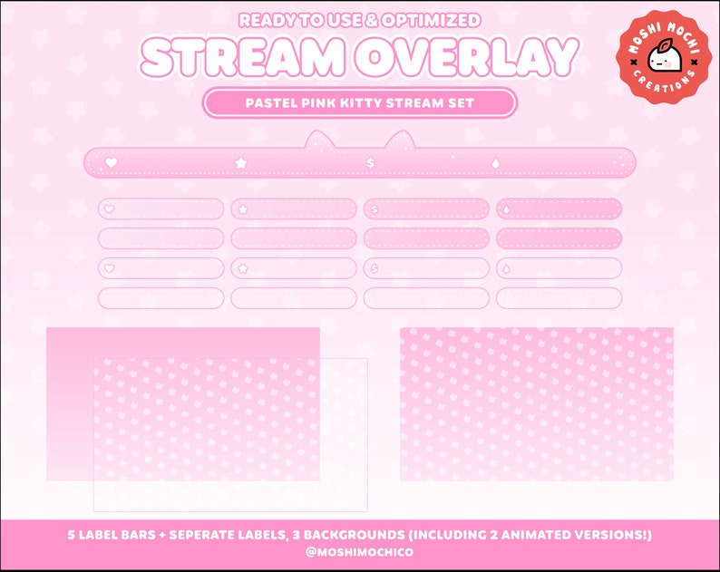 Pastel Kitty Overlay Set, Twitch Overlay, Custom Stream, Cute Aesthetic ...