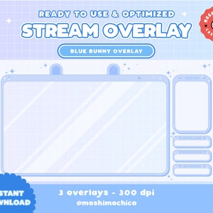 3x Twitch Cute Blue Bunny Full Screen Overlay / Streamer Graphics ...