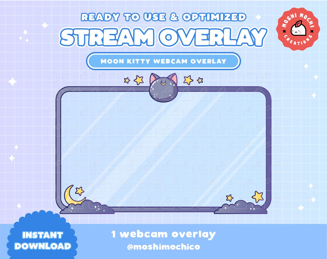 Twitch Dark Moon Kitty Cat Webcam Overlay / Stream Graphics / Kawaii ...