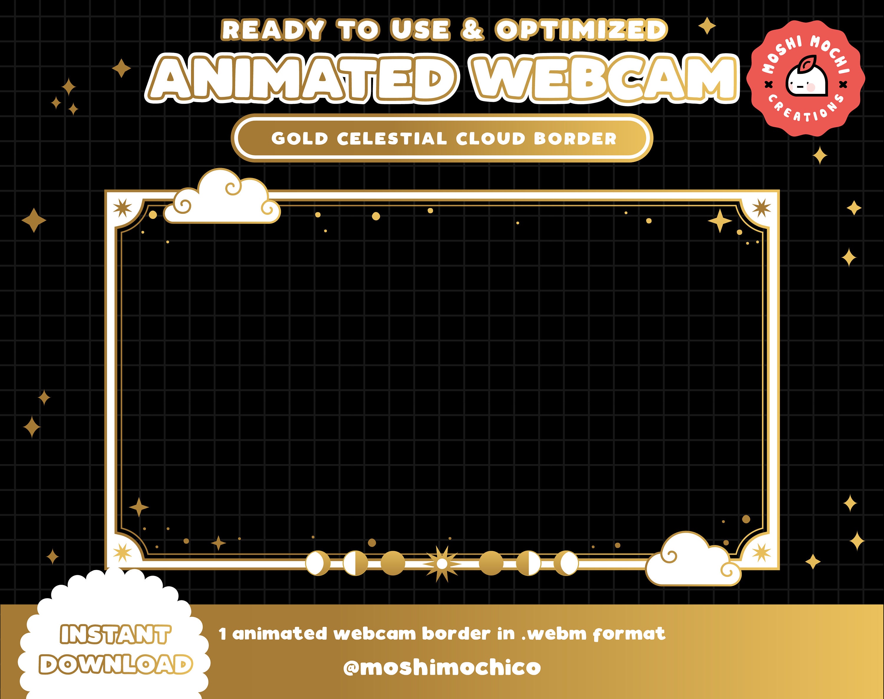 Animated Gold Celestial Webcam Border for Twitch / Moon Aesthetic ...