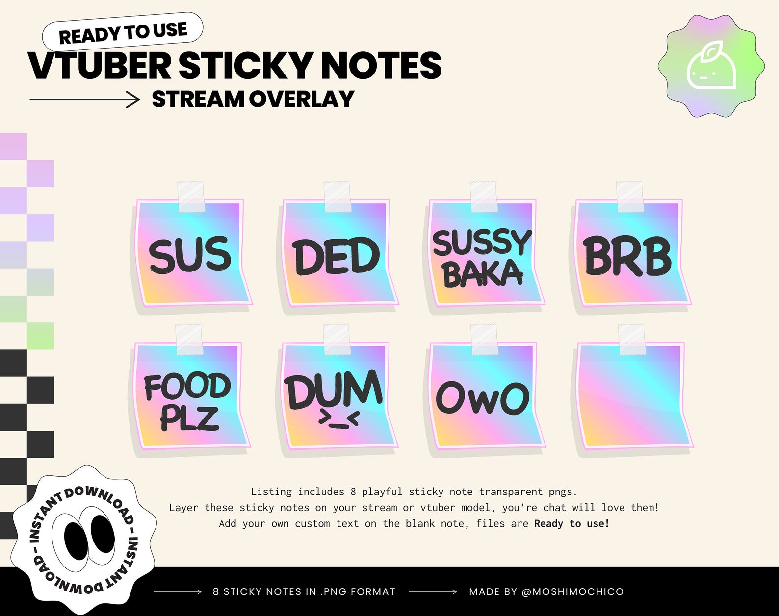 Rainbow Vtuber Sticky Note Funny Stream Overlay P2U Vtuber - Etsy