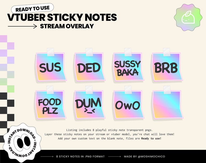 Rainbow Vtuber Sticky Note Funny Stream Overlay P2U Vtuber - Etsy