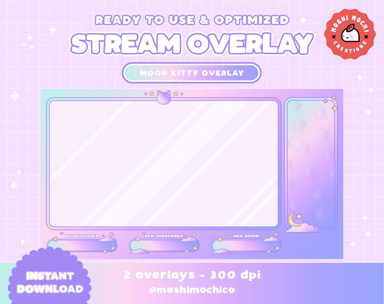 Pastel Moon Kitty Overlay Set for Twitch Stream Package - Etsy