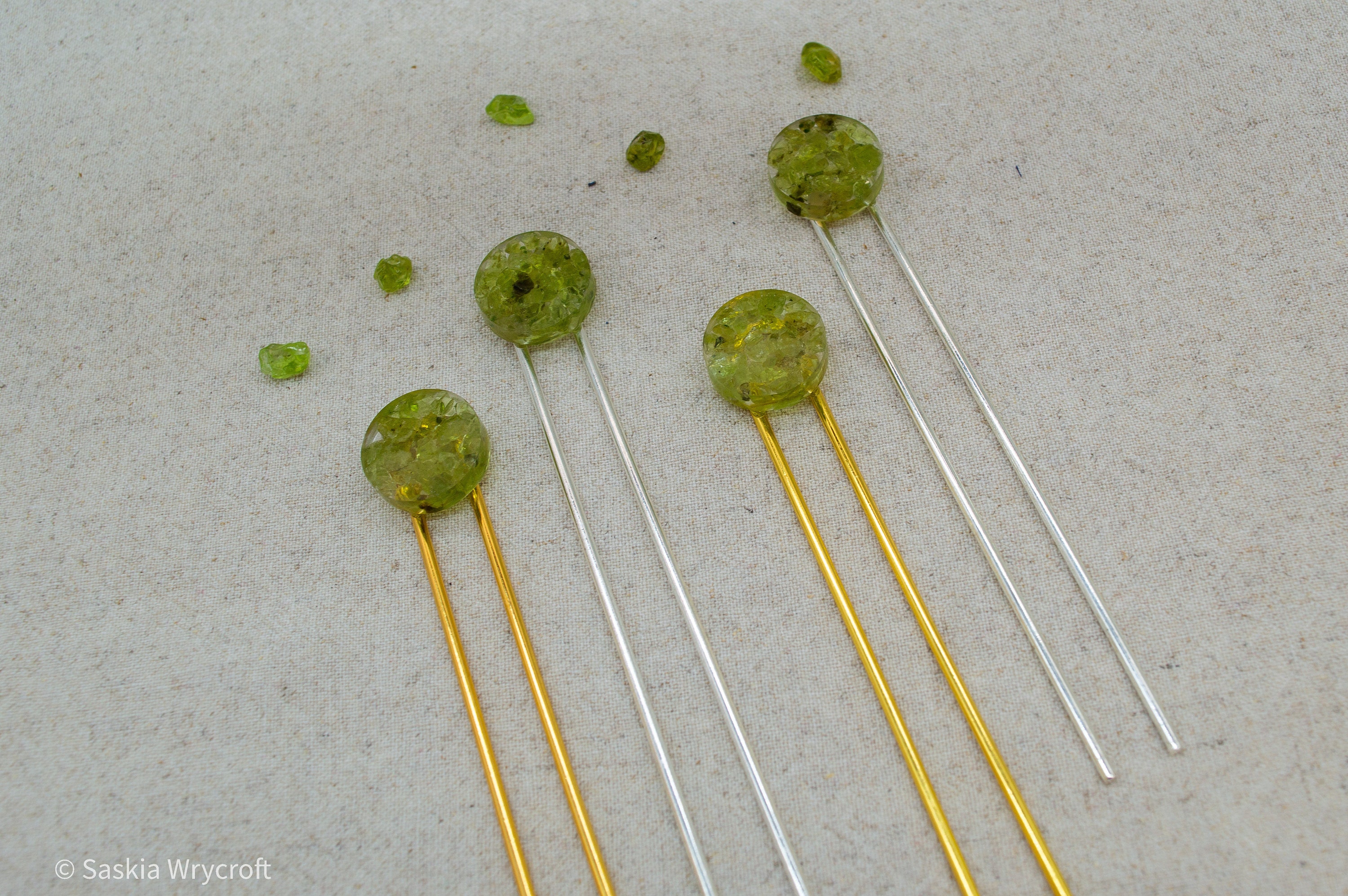Peridot Resin Hair Pin Hair Fork Gold Plated | Etsy