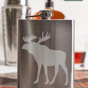 Moose Customizable Etched Stainless Steel Flask Barware Gift - Etsy