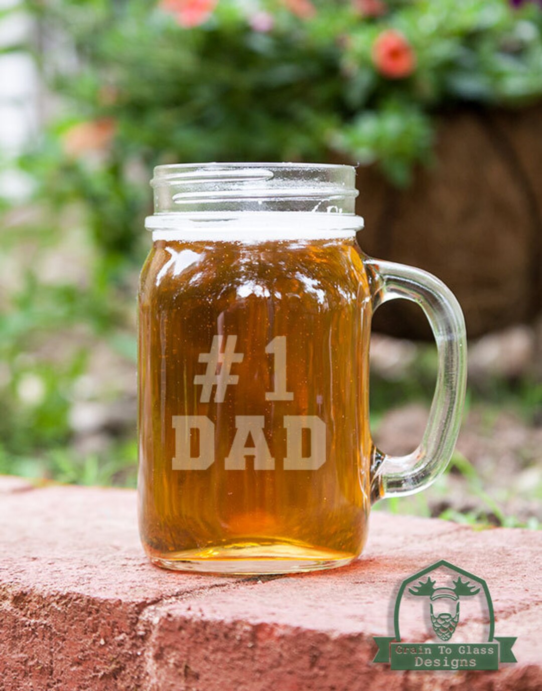 Number 1 Dad Typography Customizable Etched Glassware Mason Handled Jar ...