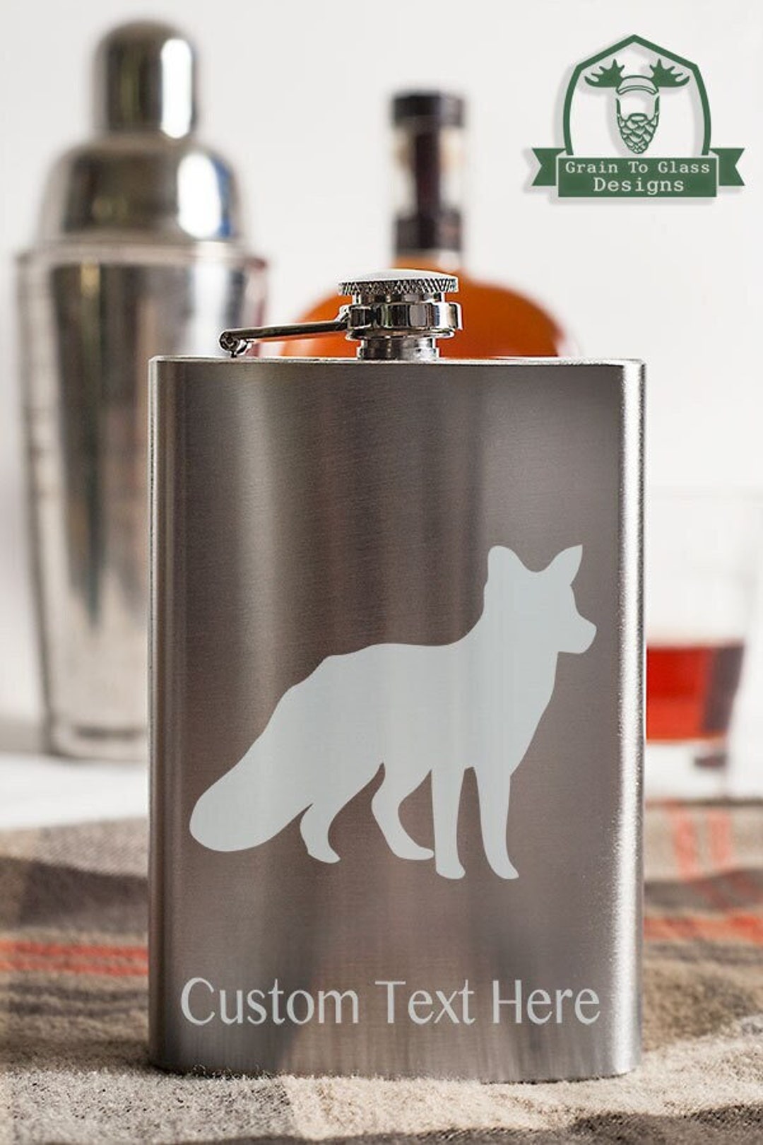 Fox Customizable Etched Stainless Steel Flask Barware Gift - Etsy