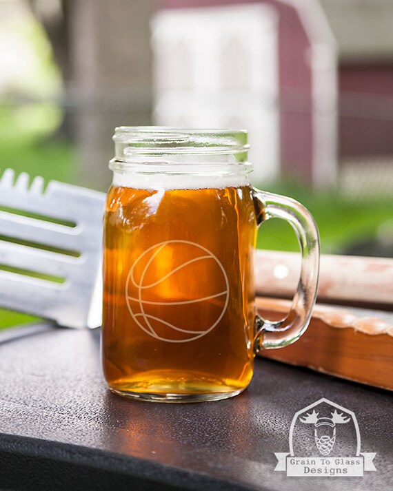 Basketball Customizable Etched Glassware Mason Handled Jar | Etsy