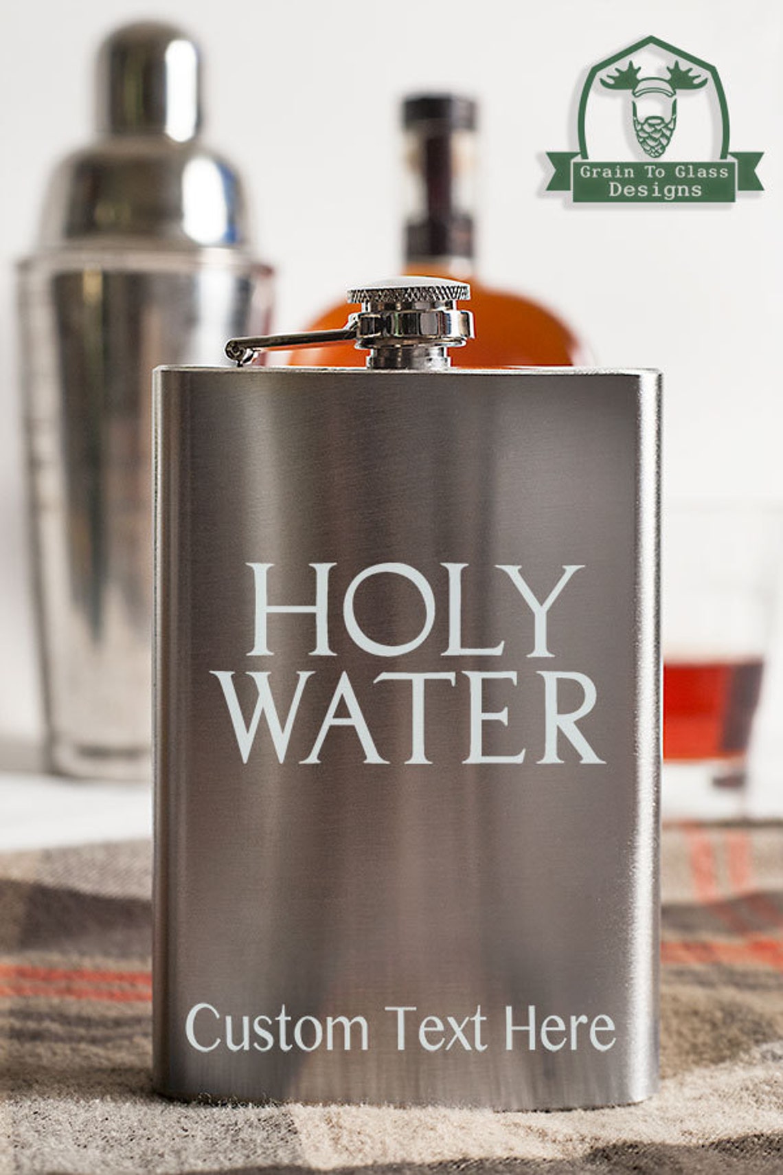 Holy Water Typography Customizable Etched Stainless Steel - Etsy