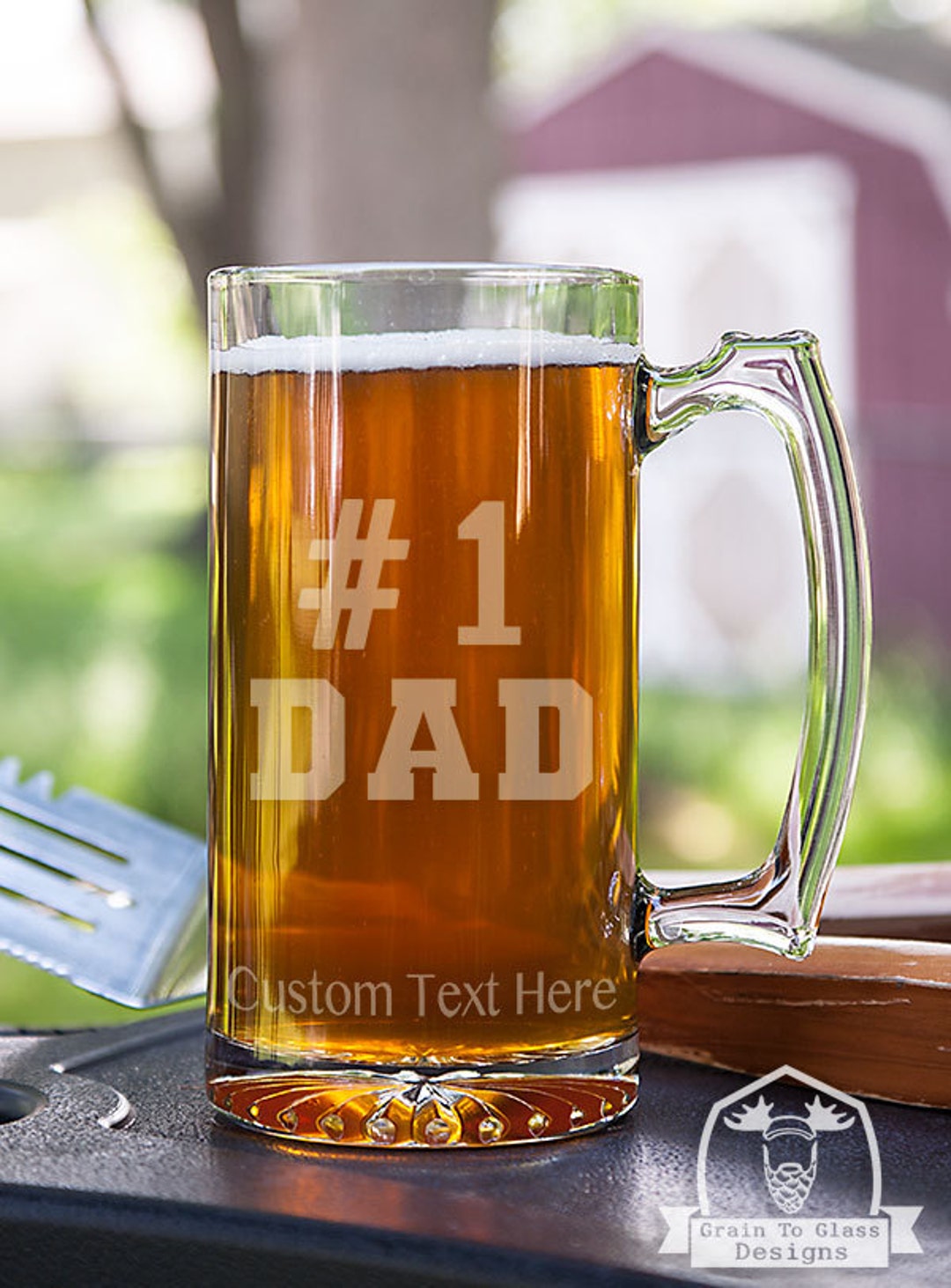 Number 1 Dad Typography Customizable Etched Glassware Stein Beer Mug ...