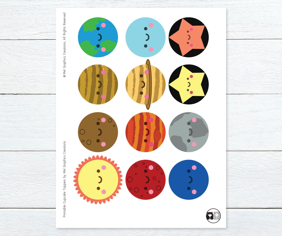Solar System Cupcake Toppers INSTANT Download, Kawaii Solar System - Etsy