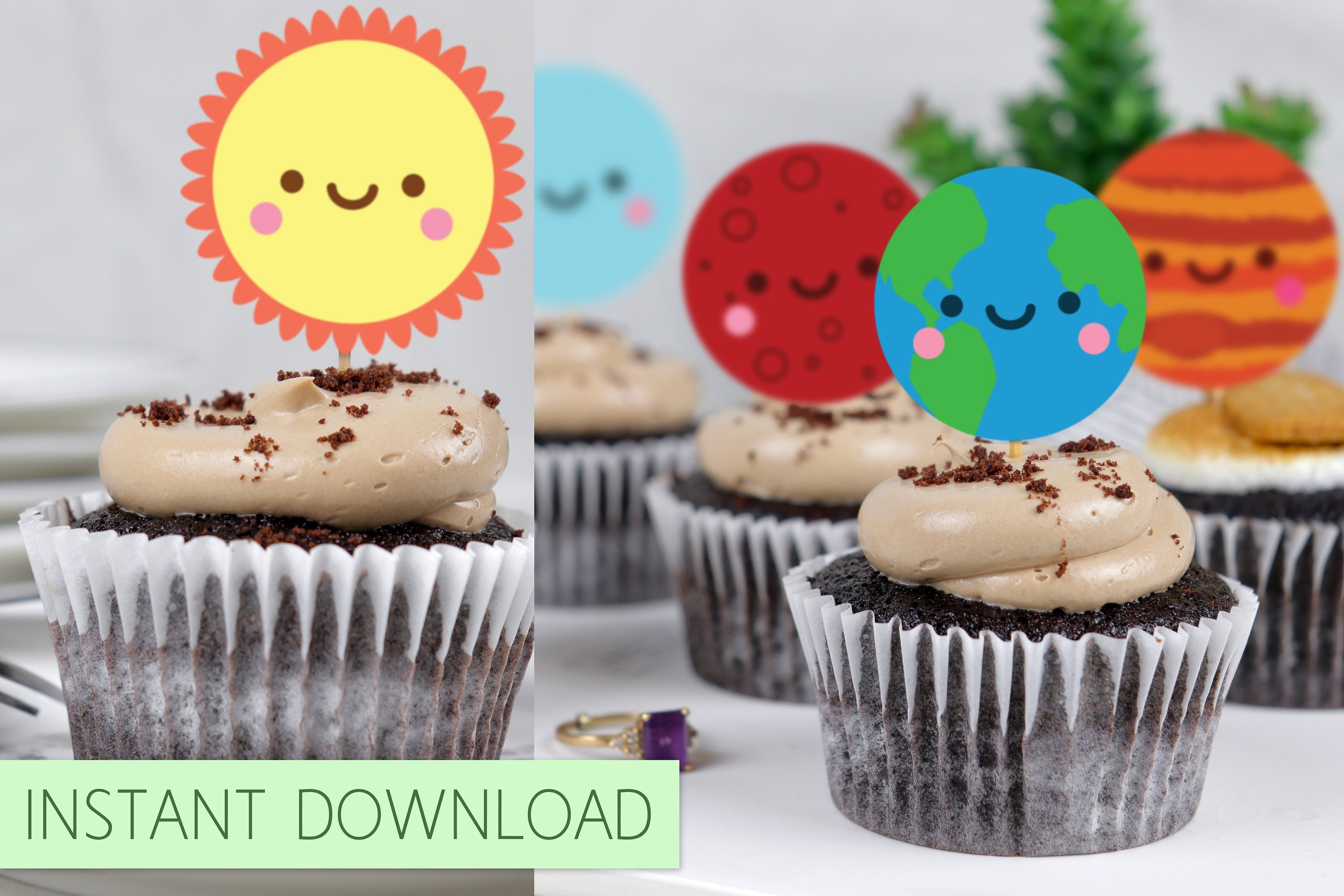Solar System Cupcake Toppers INSTANT Download, Kawaii Solar System - Etsy