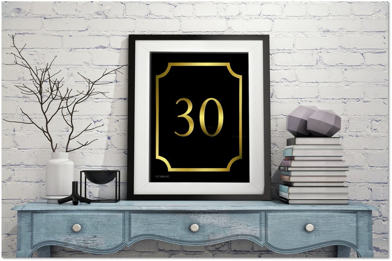 Printable Number 30 Birthday Poster Gold Black 30th Thirtieth - Etsy