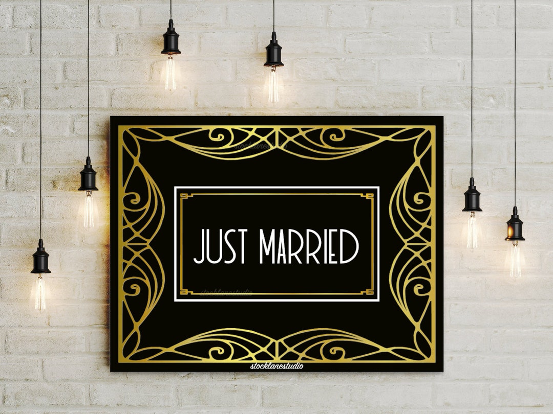 Just Married Printable Gold Art Deco Style Frame on Black With - Etsy