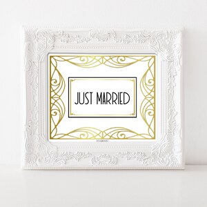 Just Married Printable Gold Art Deco Style Frame on Black With - Etsy
