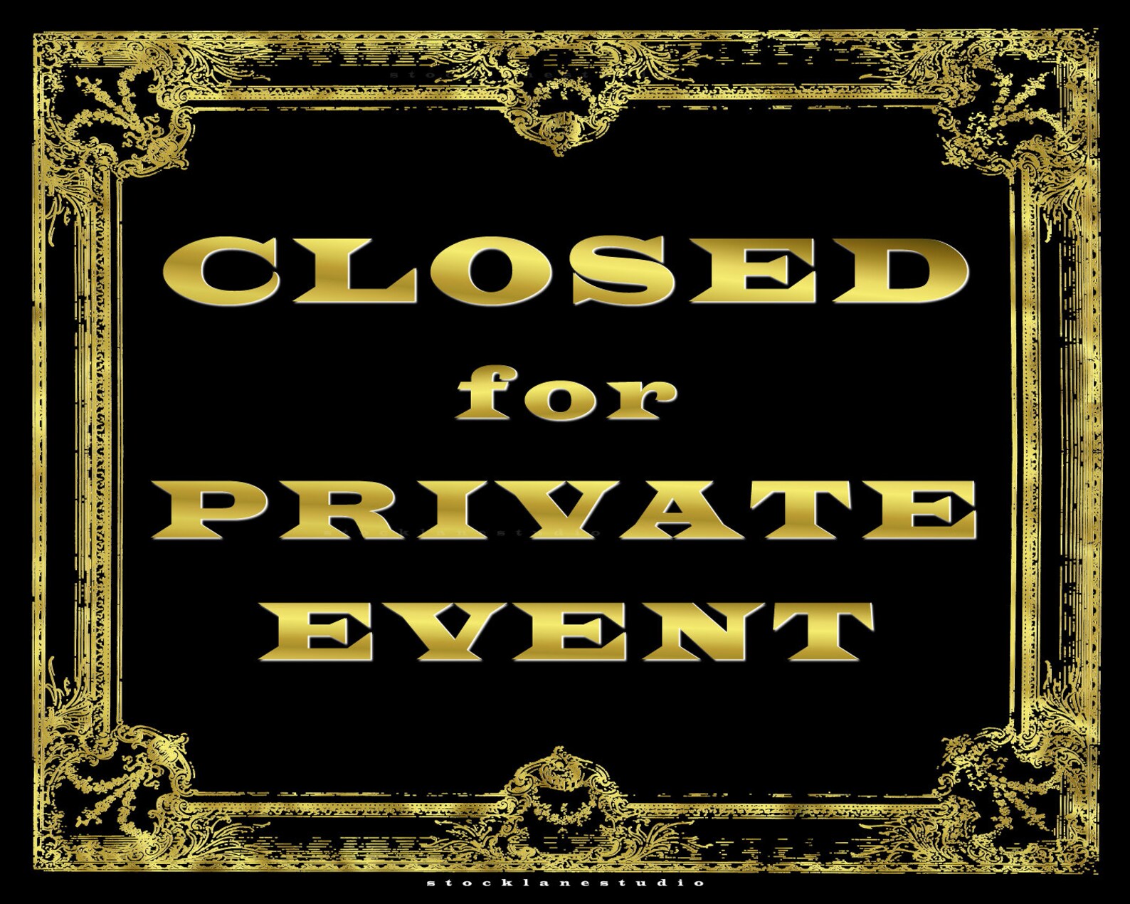Closed Printable Event Sign, Gold Black Closed for Special Event ...