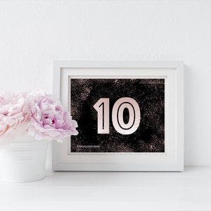 10th Birthday Party Sign, Printable Ten Year Old Decor, Number 10 Rose ...